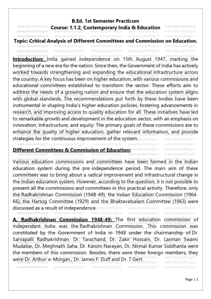 Critical Analysis of Education Committees & Commissions – B.Ed ...